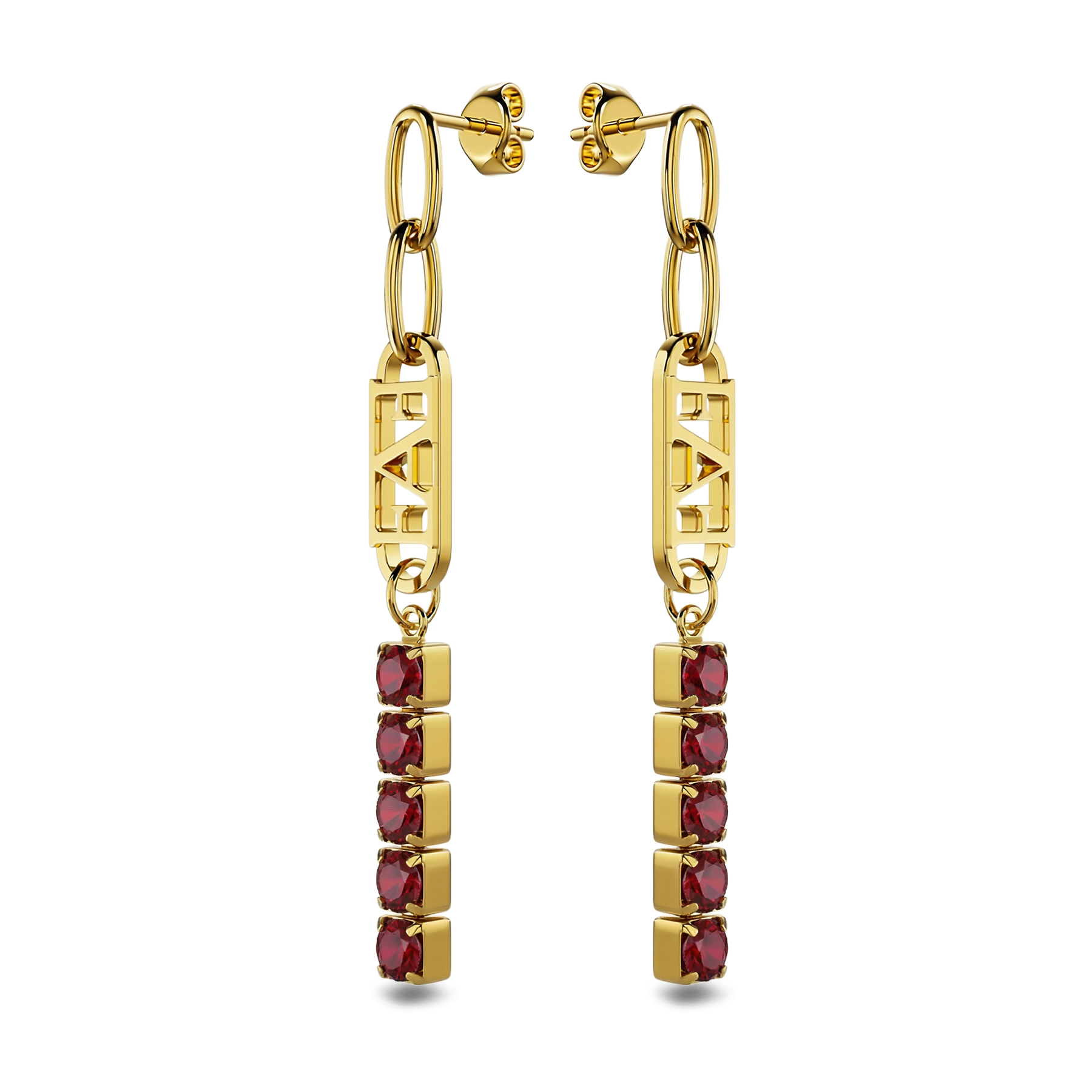 Glam Tennis Chain Earrings / Red Ruby Color – enzoattini.com